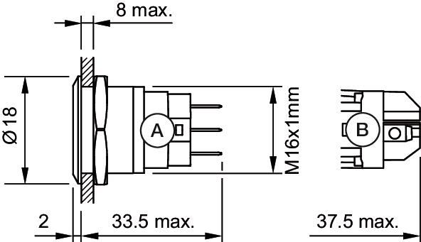 Illuminated pushbutton, Series 82, Ø 18 mm, Flush, Silver, IP65, IP67 ...
