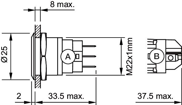 Illuminated push button, Series 82, Ø 25 mm, Flush, Silver, IP65, IP67 ...
